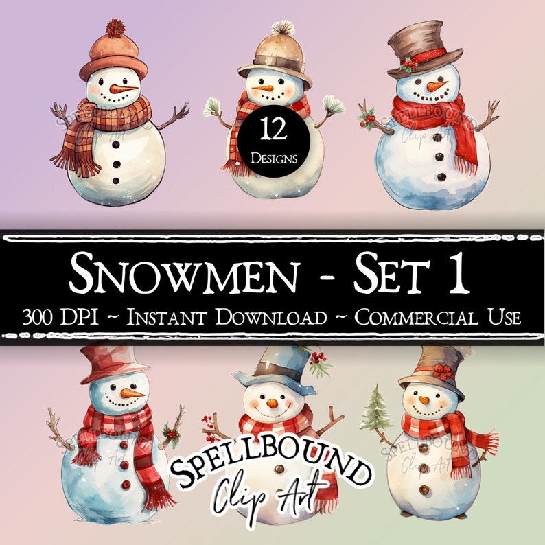 Snowman Digital Clipart, Commercial Use, Instant Download, Christmas ...