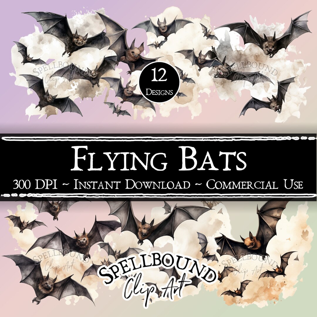 Halloween Flying Bats Digital Clipart, Commercial Use, Instant Download ...