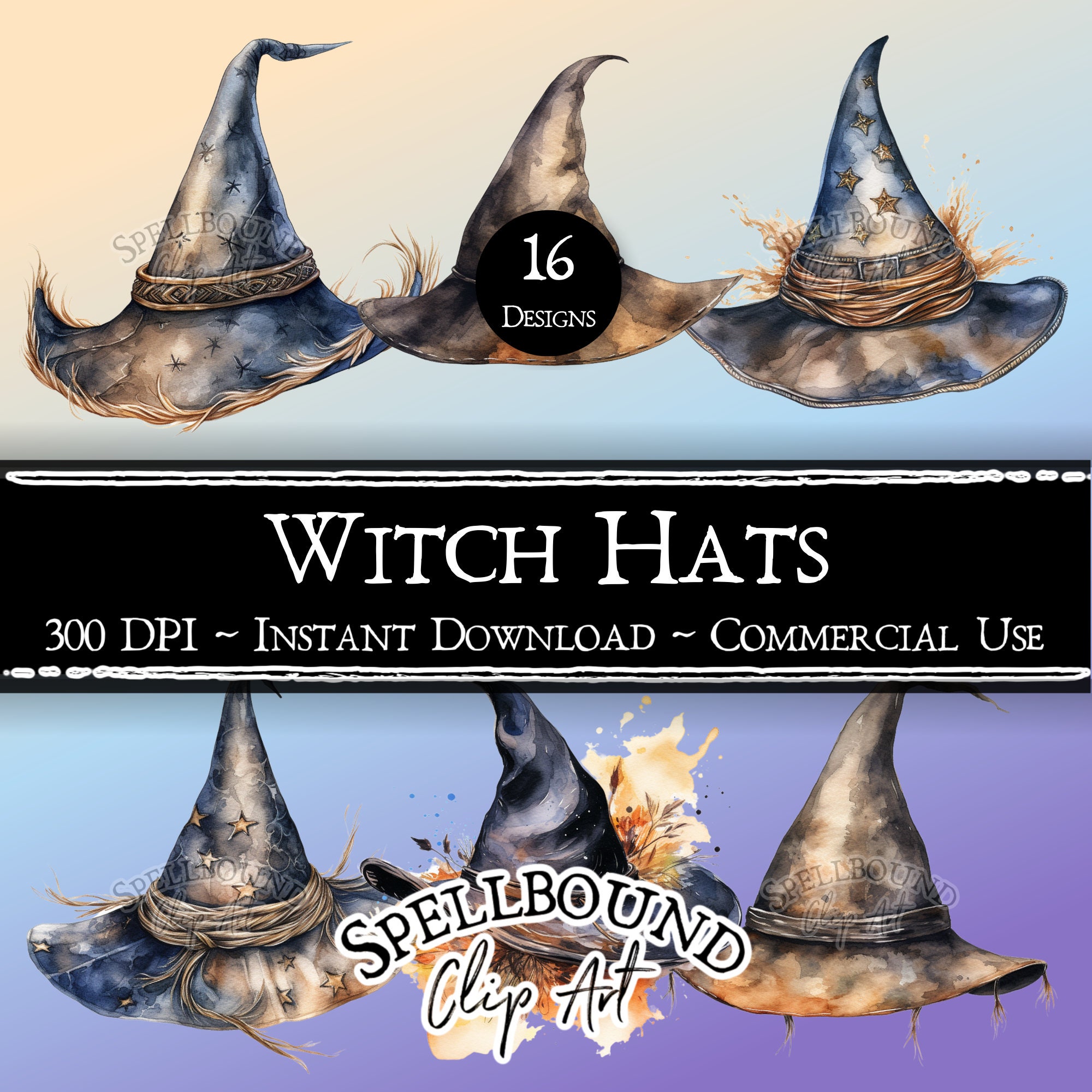Witch Hat Digital Clipart, Commercial Use, Instant Download, Fall ...