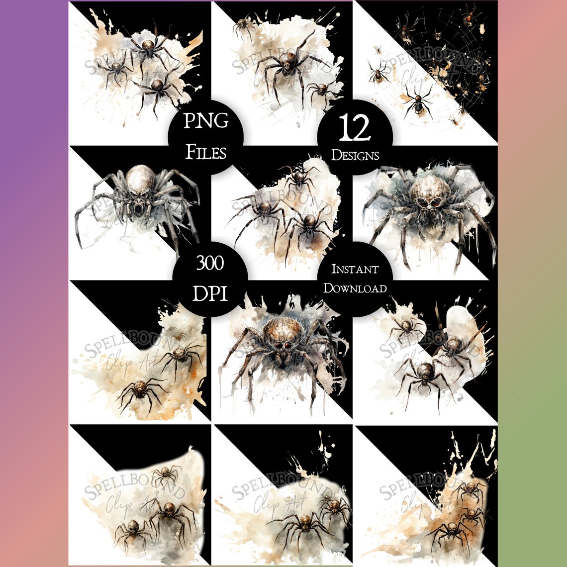 Spooky Spiders Digital Clipart, Commercial Use, Instant Download ...