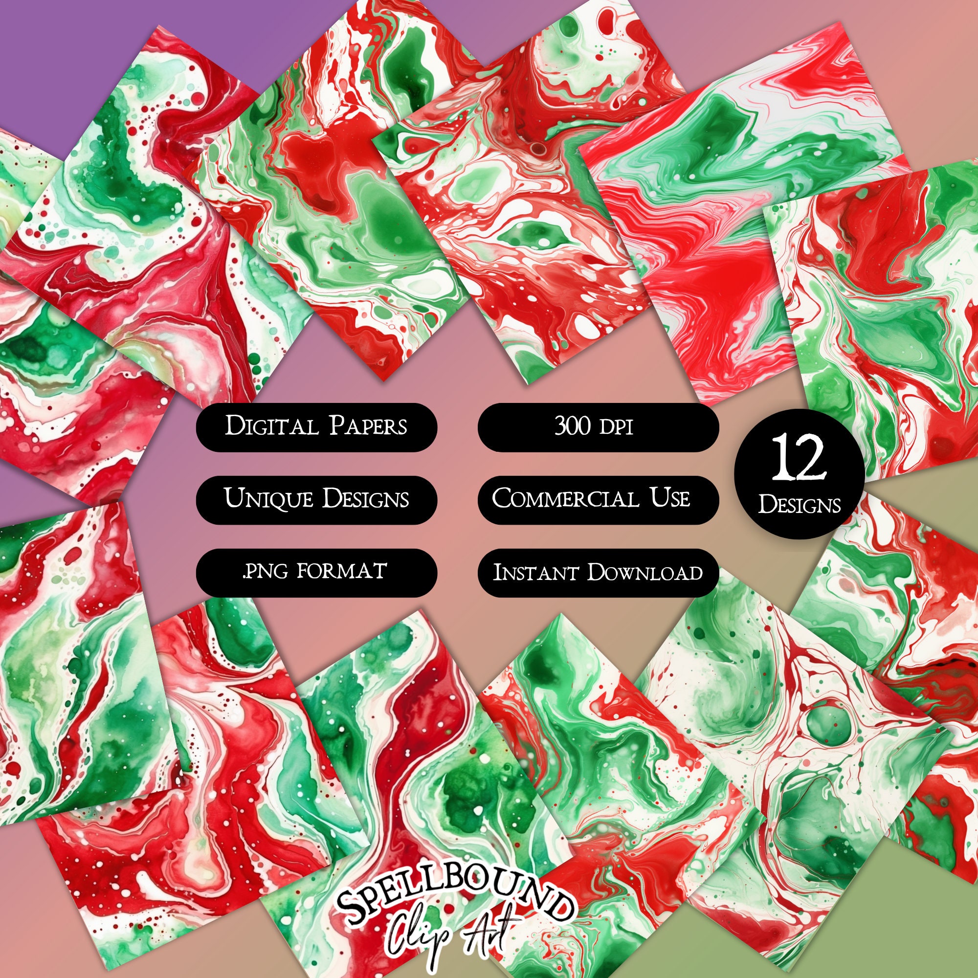 Christmas Marbled Seamless Digital Papers, Commercial Use, Instant ...