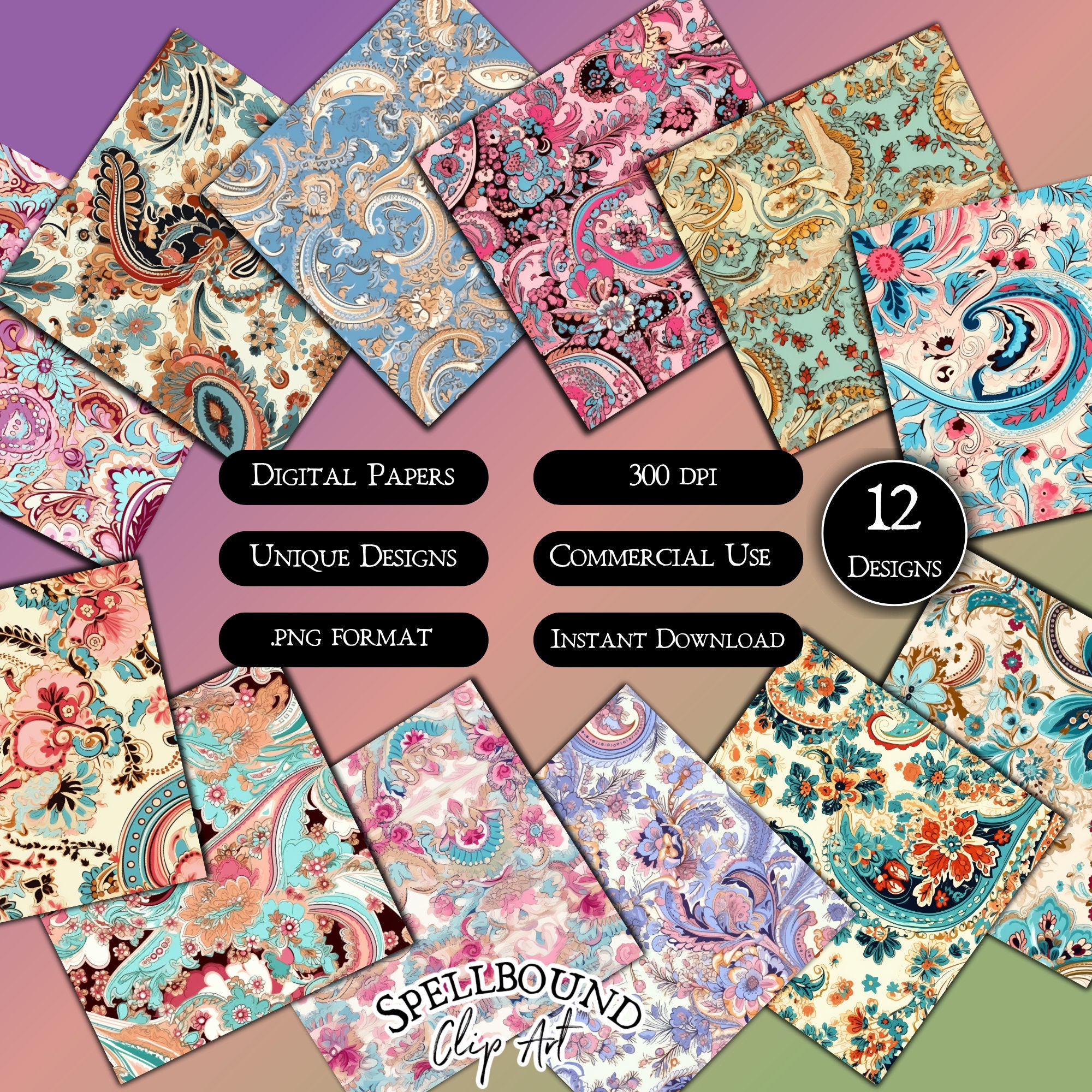 Pastel Boho Paisley Seamless Digital Papers, Commercial Use, Instant ...