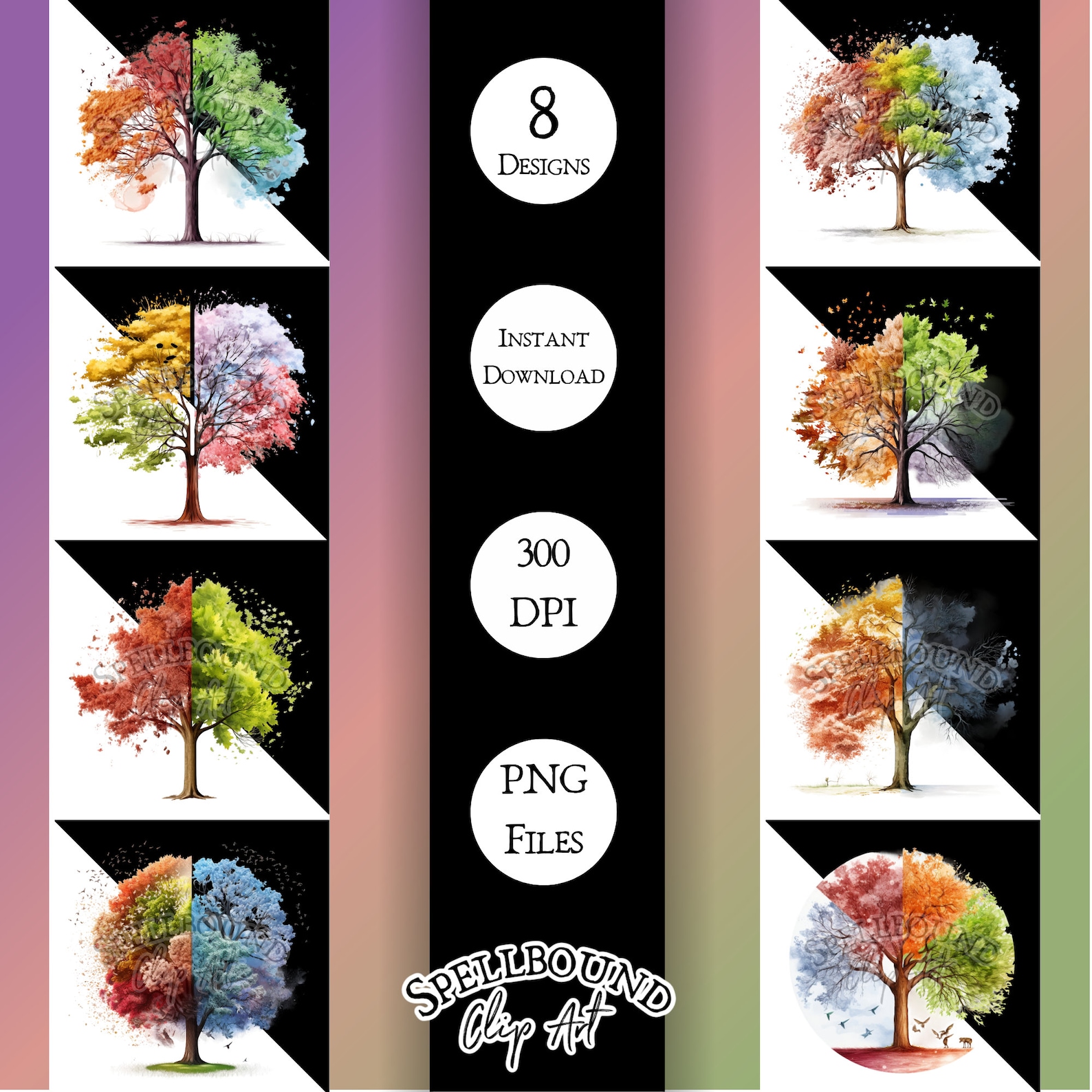 Four Season Trees Digital Clipart, Commercial Use, Instant Download ...