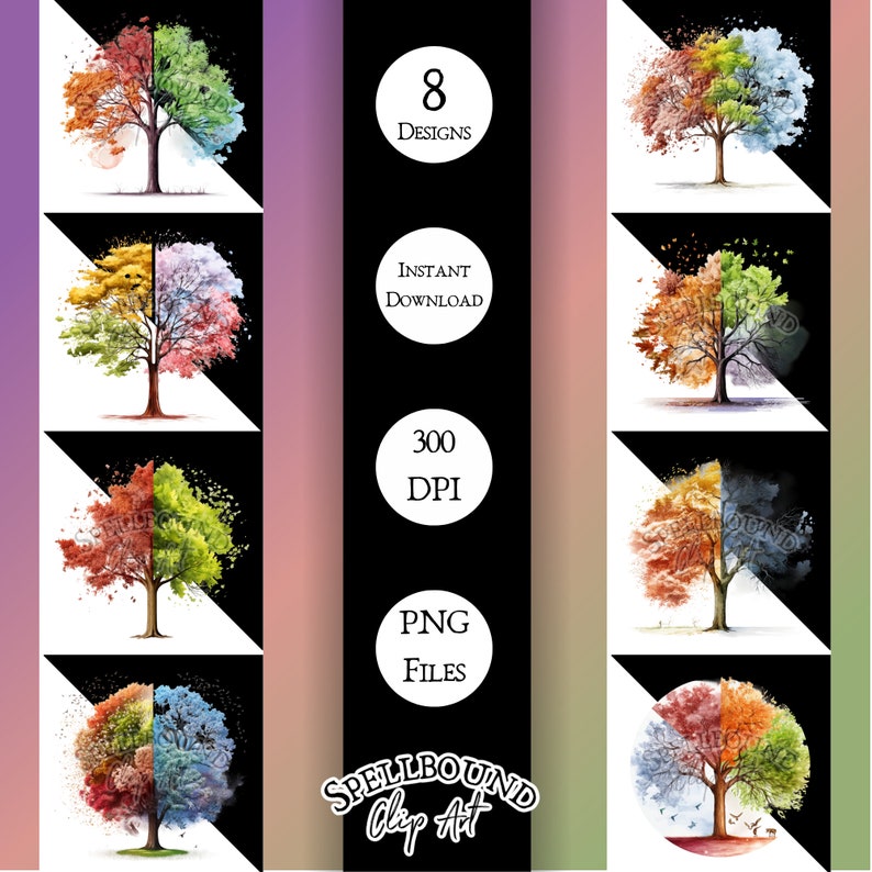 Four Season Trees Digital Clipart, Commercial Use, Instant Download ...