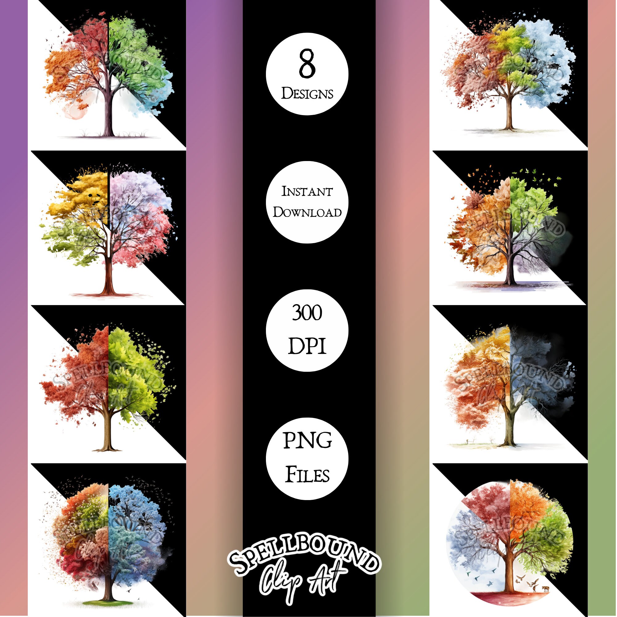 Four Season Trees Digital Clipart, Commercial Use, Instant Download ...