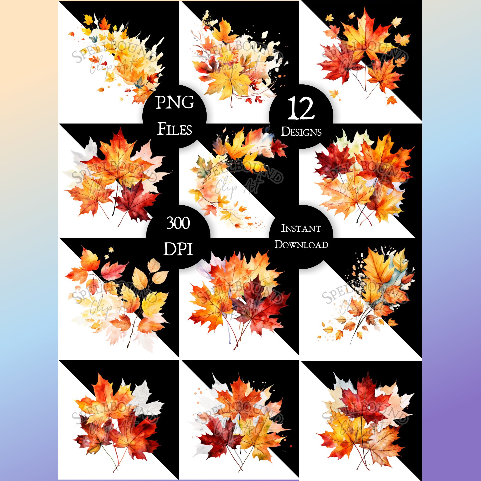 Watercolor Fall Leaves Digital Clipart, Commercial Use, Instant ...