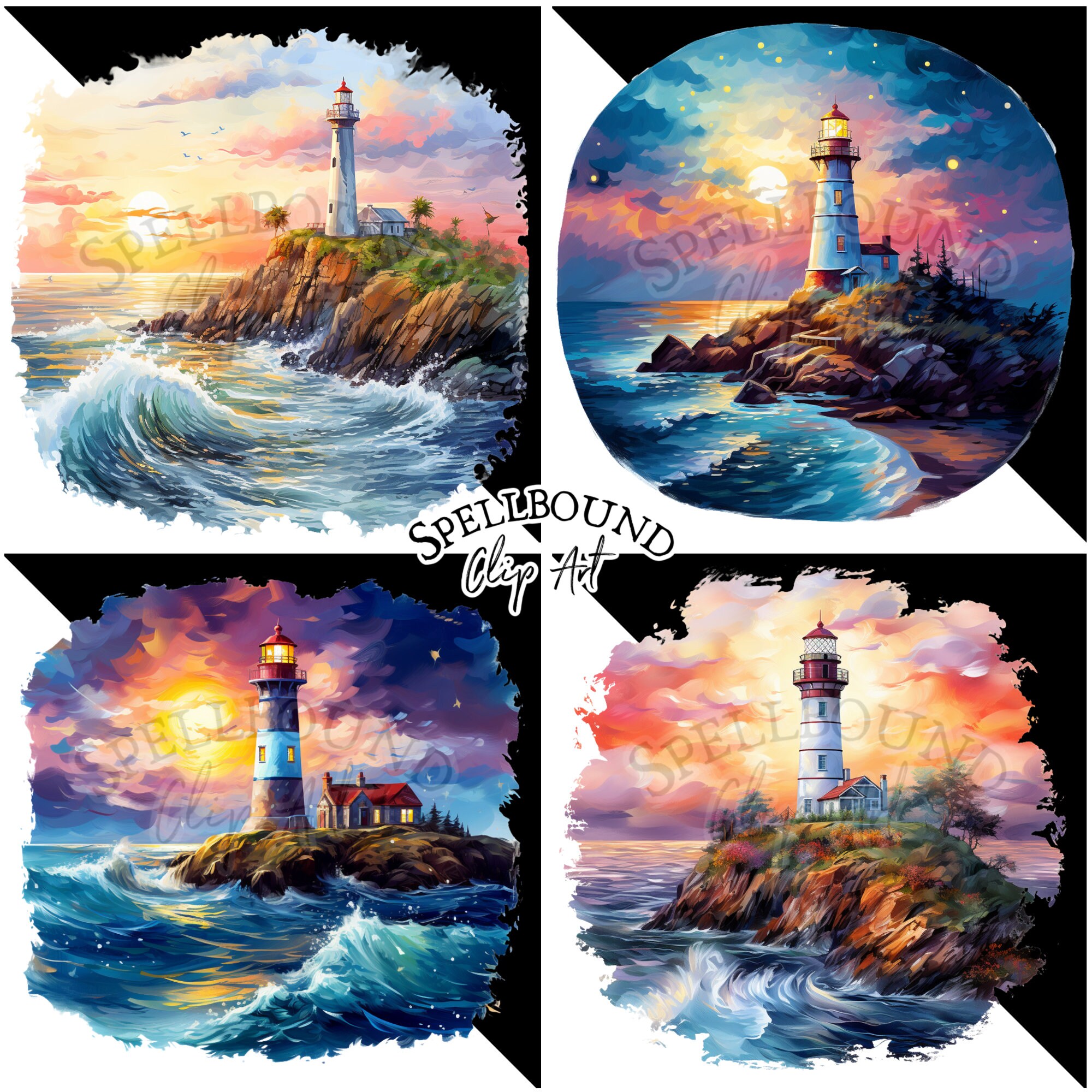 Lighthouse Scenes Digital Clipart, Commercial Use, Instant Download ...