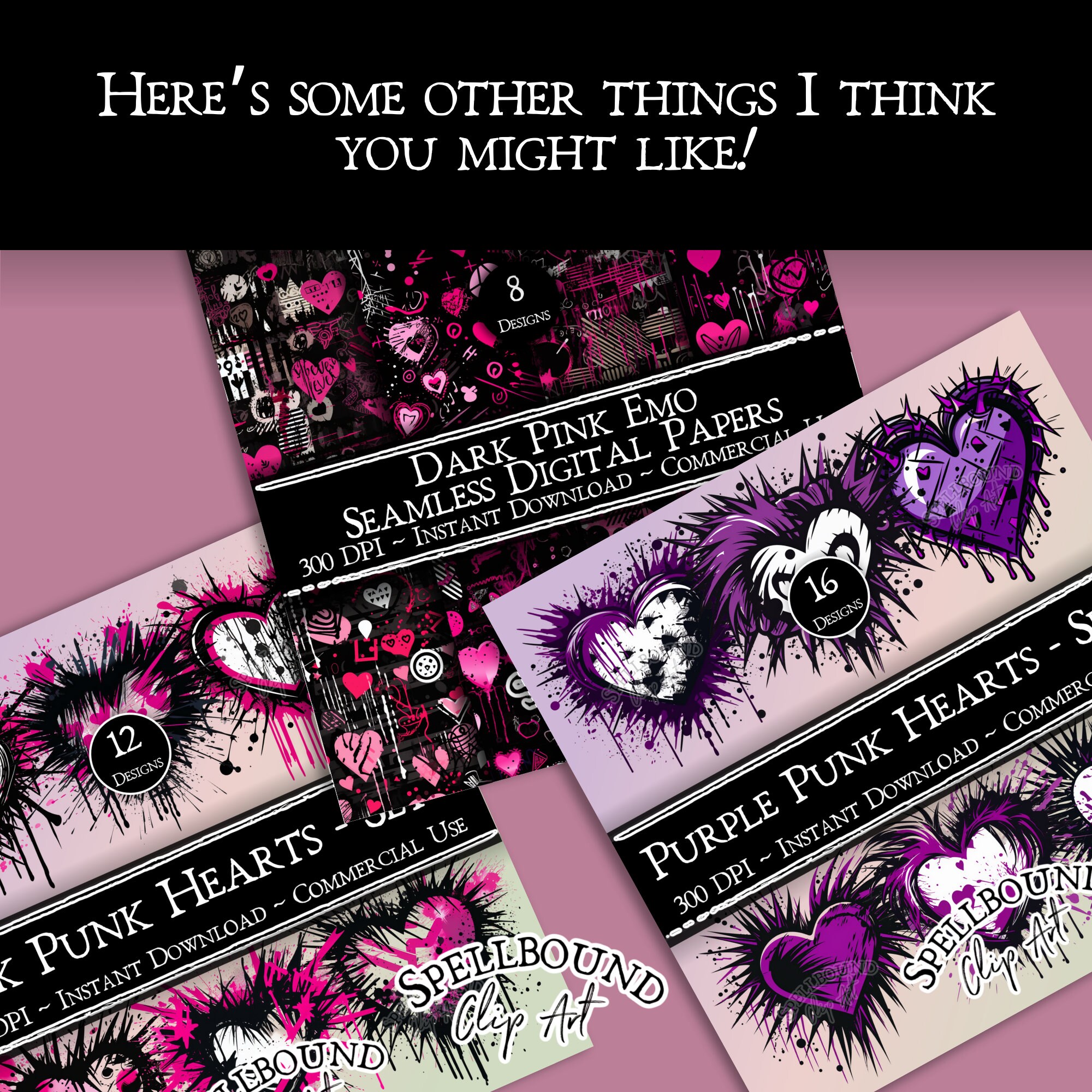 Red Punk Hearts Digital Clipart, Commercial Use, Instant Download, PNG ...