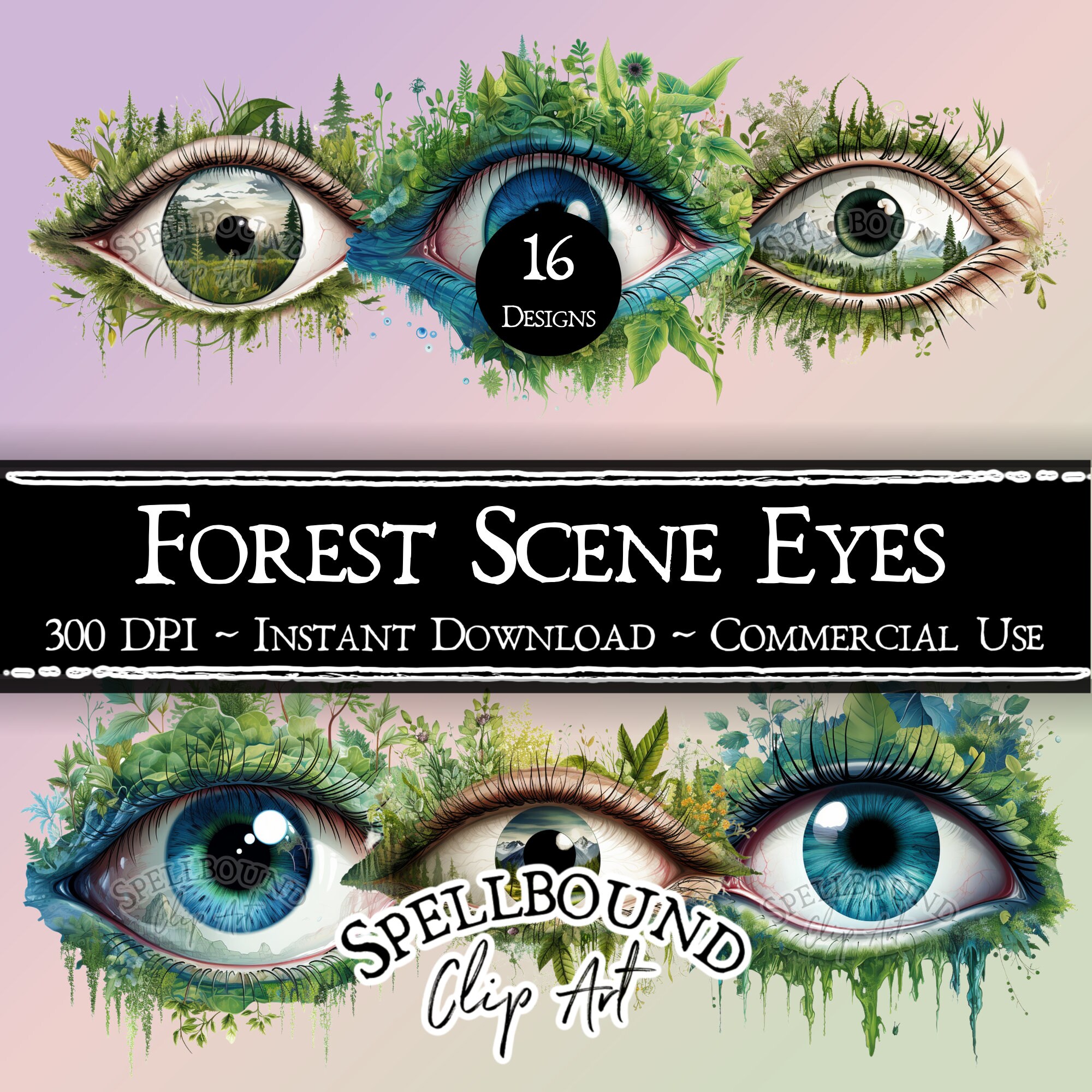 Forest Scene Eyes Digital Clipart, Commercial Use, Instant Download ...