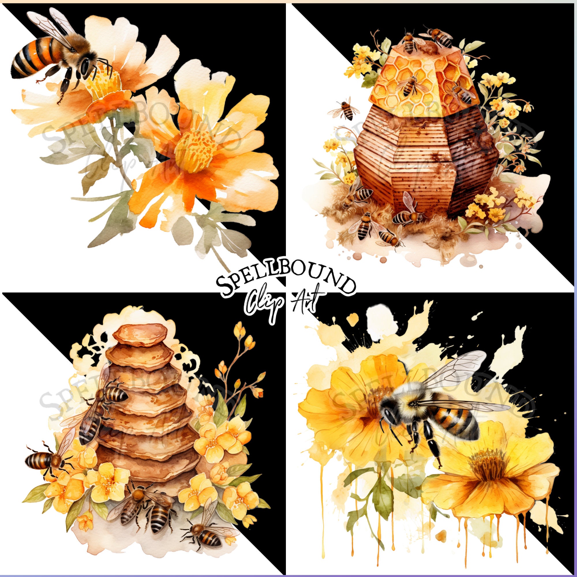 Bees and Beehives Digital Clipart Commercial Use Instant Download Bee ...