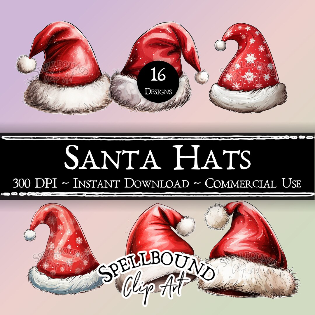 Santa Hats Digital Clipart, Commercial Use, Instant Download, Winter ...