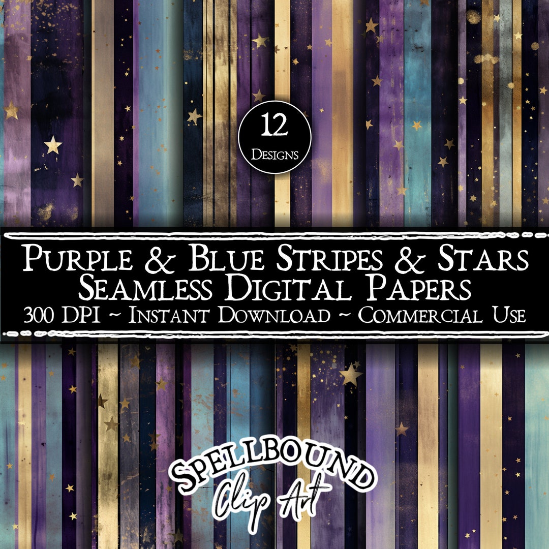 Purple and Blue and Gold Stars and Stripes Seamless Digital Papers ...