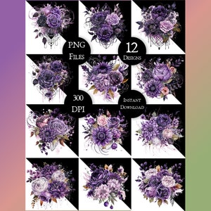 Purple Gothic Flower Bouquets Digital Clipart, Commercial Use, Instant ...