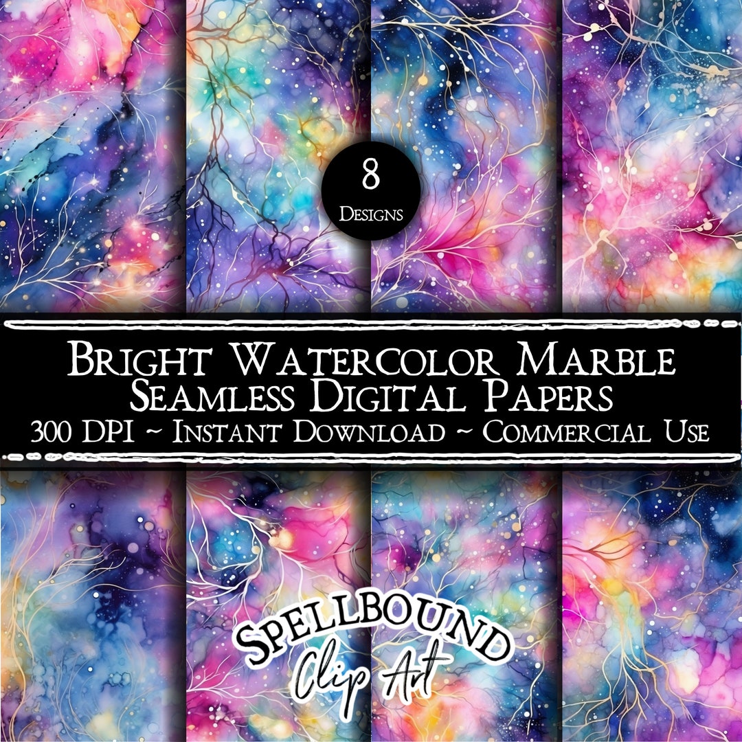 Bright Watercolor Marble Seamless Digital Papers, Commercial Use ...