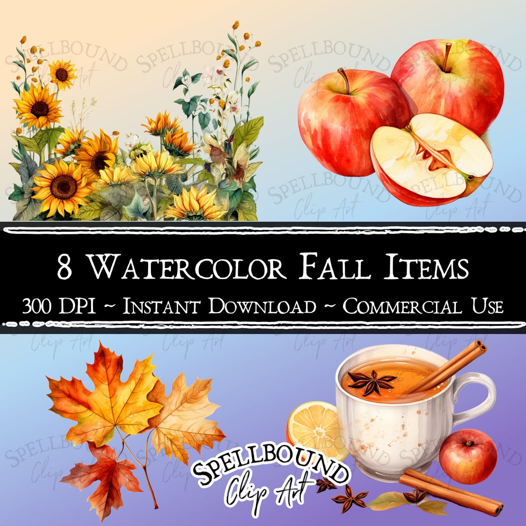 Watercolor Fall Assortment Digital Clipart, Commercial Use, Instant ...