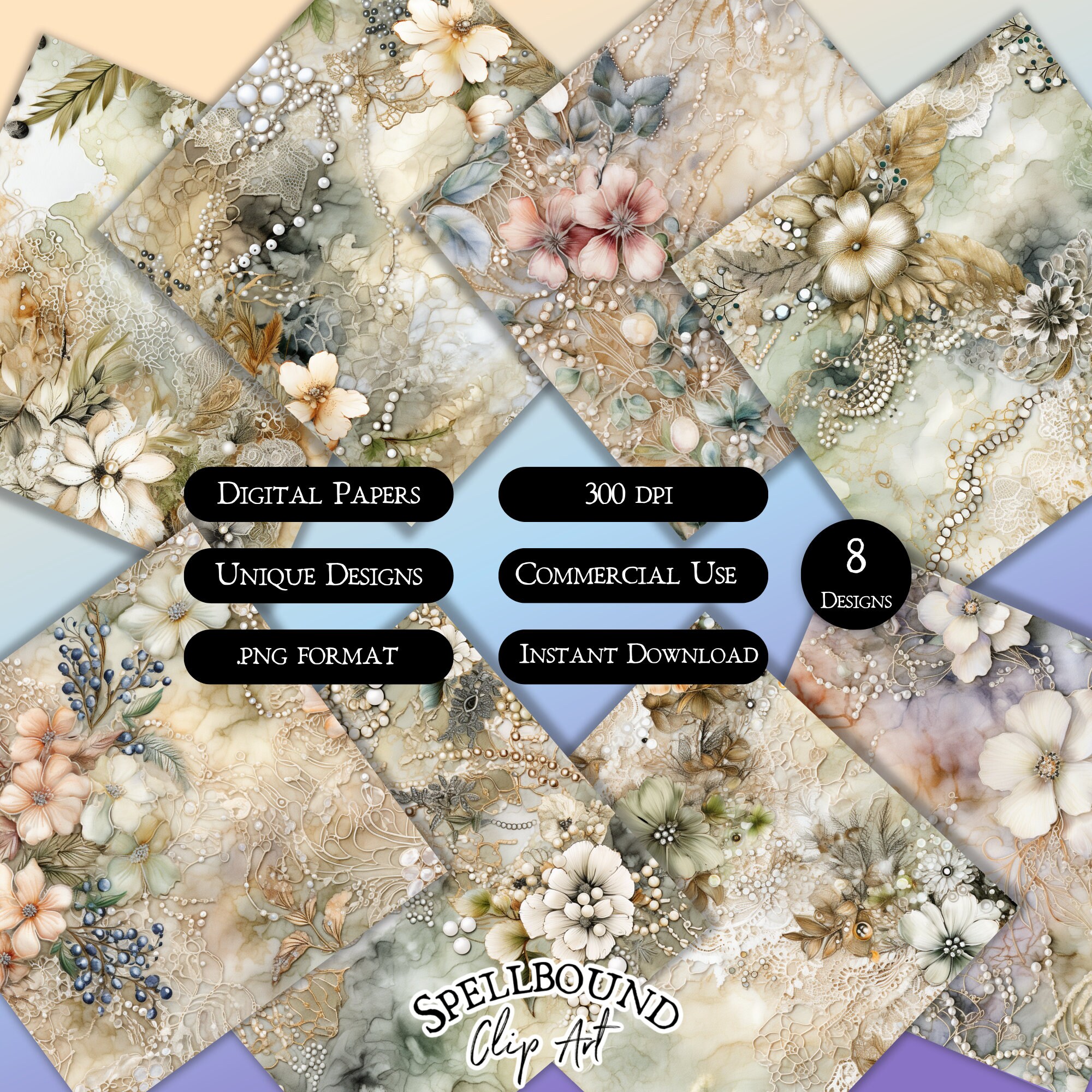 Vintage Grandeur Lace Ephemera Seamless Digital Papers, Commercial Use ...