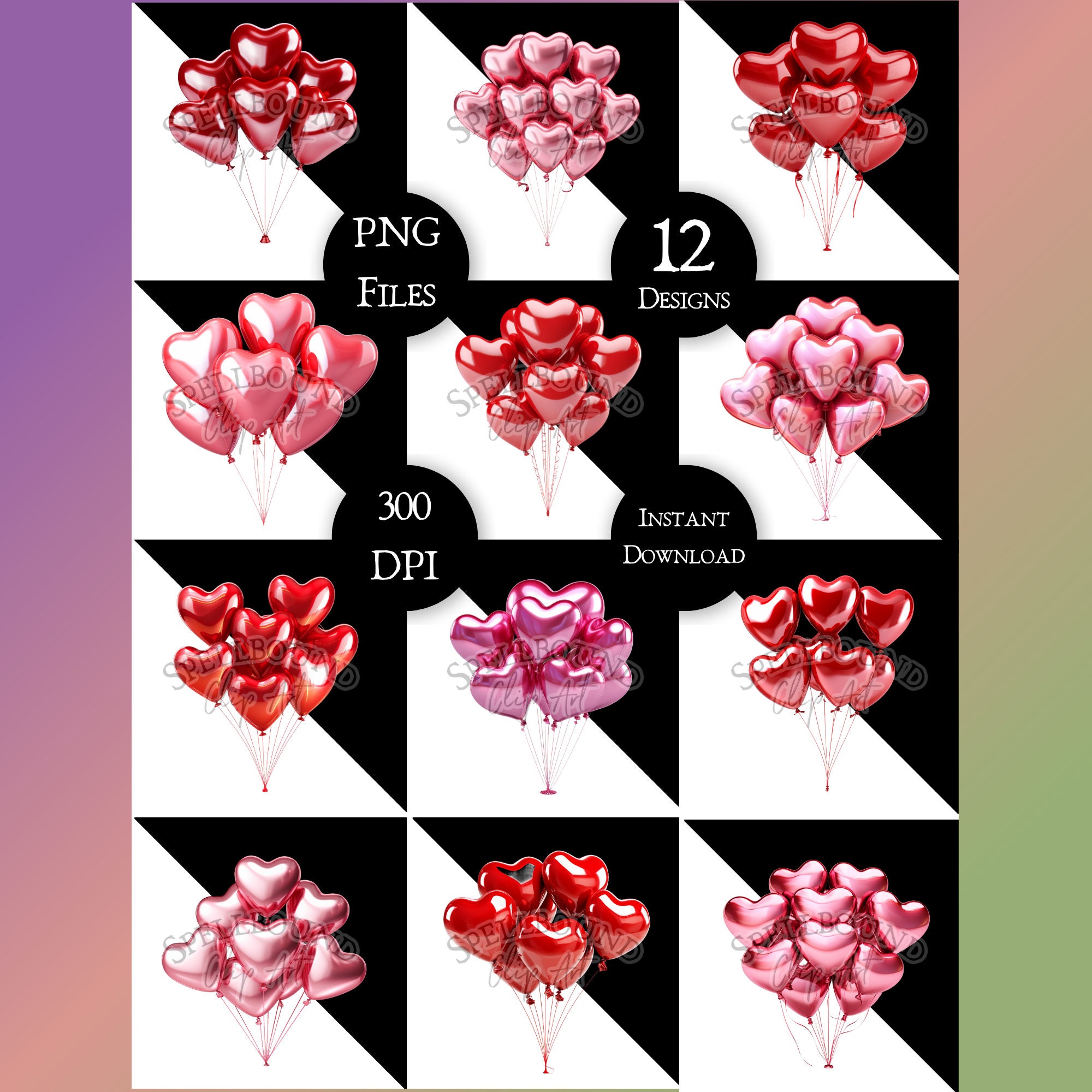 Mylar Heart Balloon Digital Clipart, Commercial Use, Instant Download ...