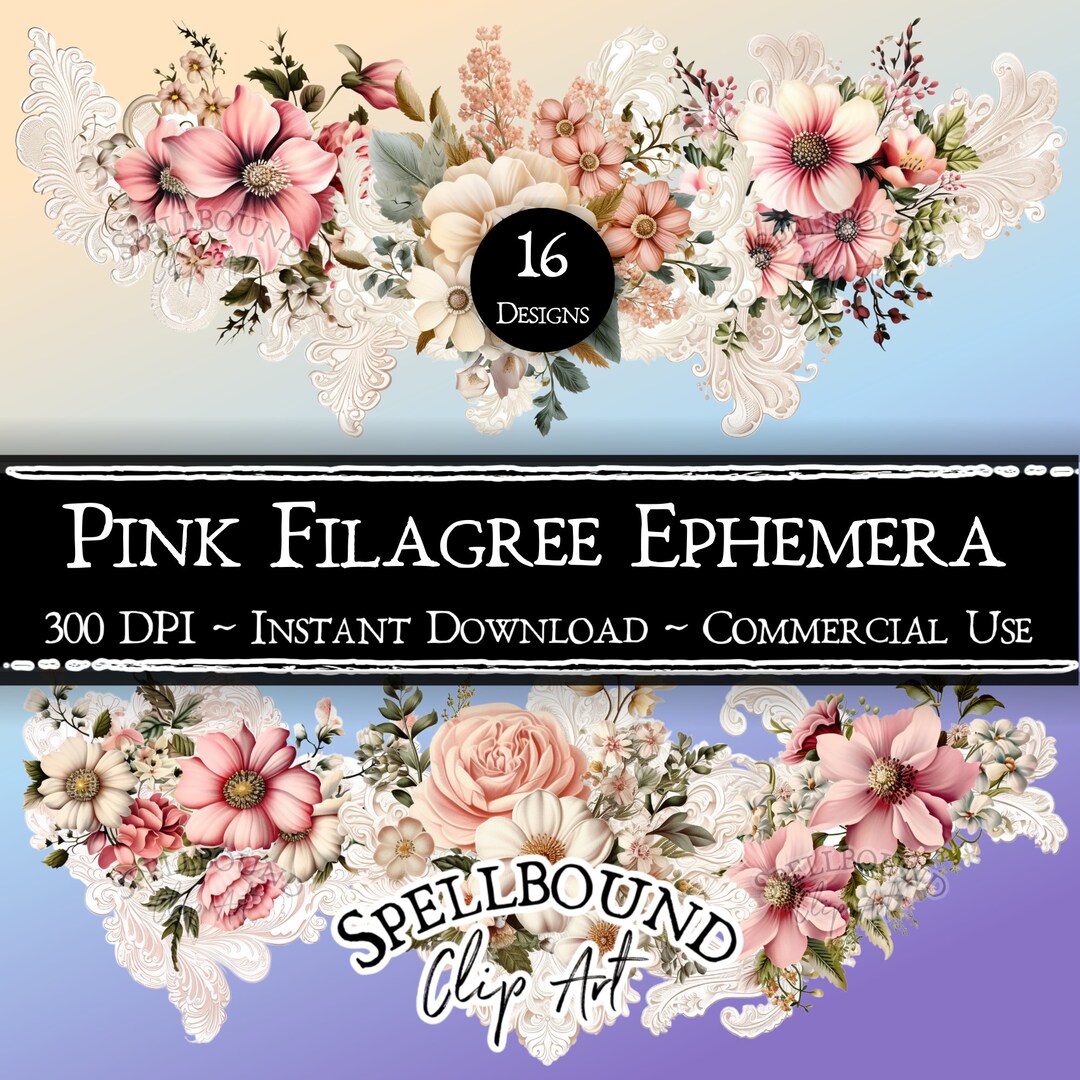 Pink Filagree Ephemera Digital Clipart, Commercial Use, Instant ...