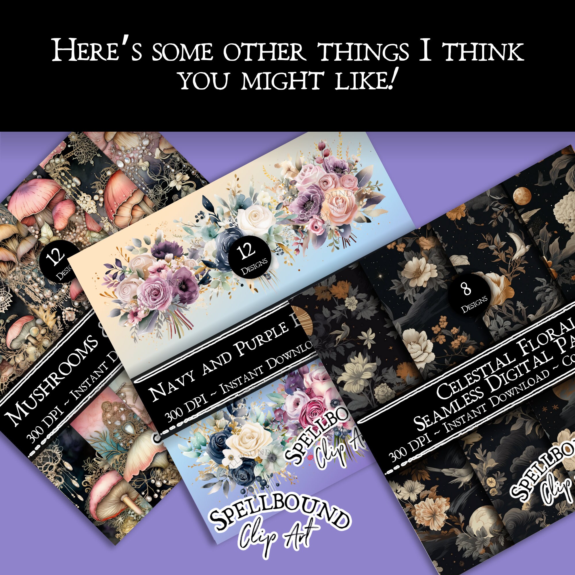 Dark Floral Seamless Digital Papers, Commercial Use, Instant Download ...