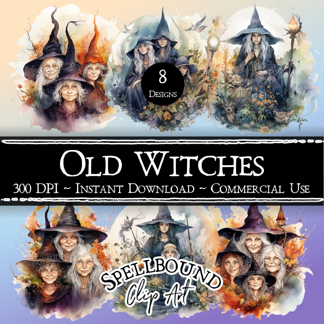 Watercolor Old Witches Digital Clipart, Commercial Use, Instant ...