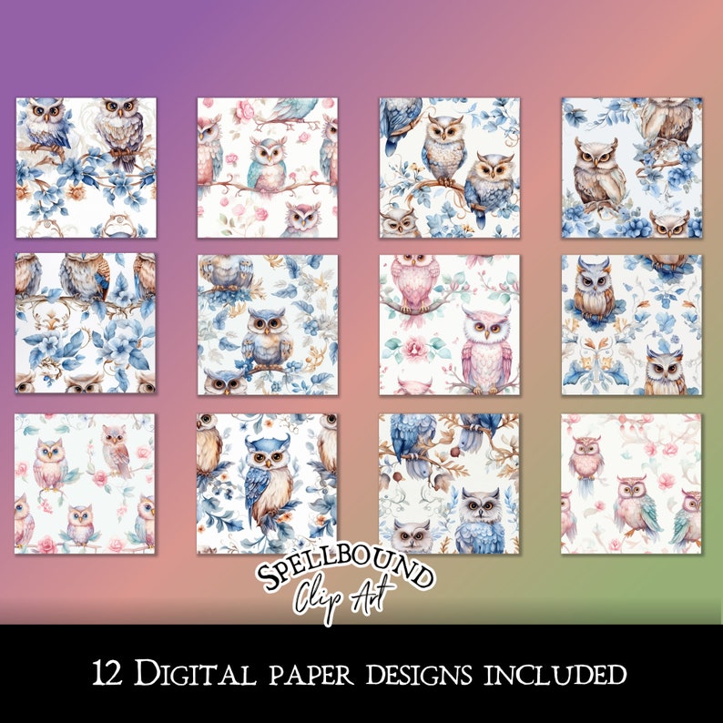 Cute Owls Seamless Digital Papers, Commercial Use, Instant Download ...