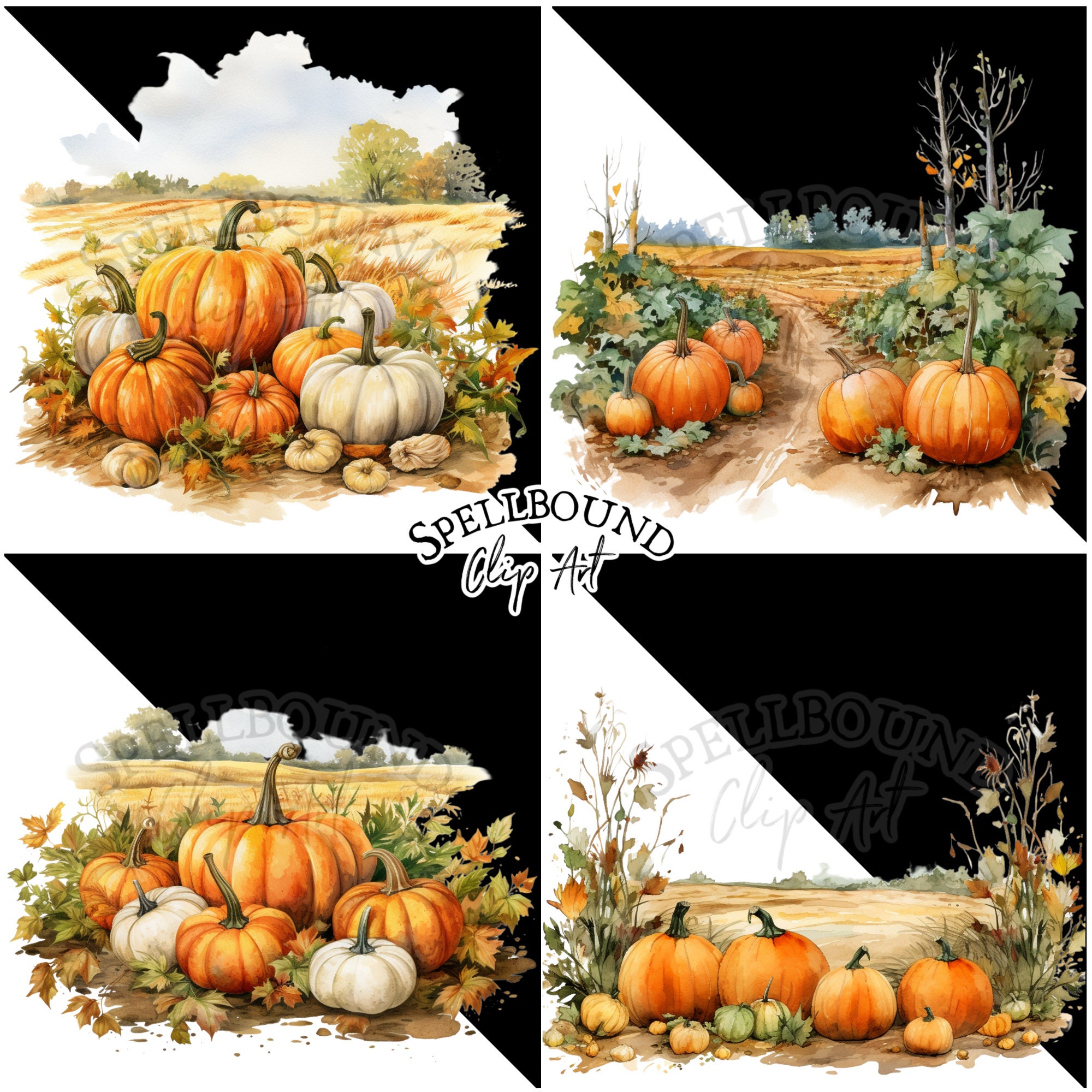 Watercolor Pumpkin Patch Clipart, Commercial Use, Instant Download ...