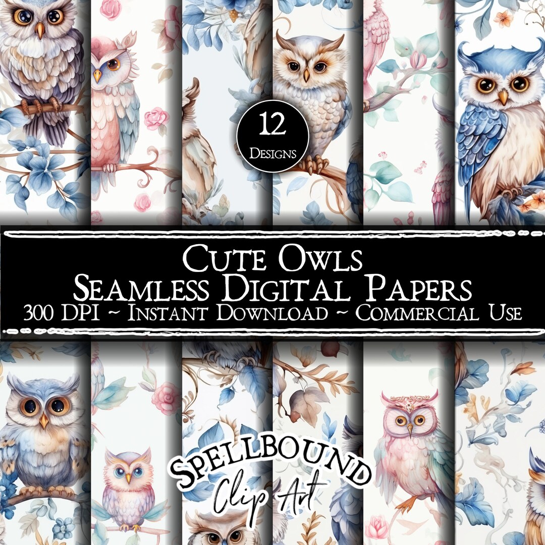 Cute Owls Seamless Digital Papers, Commercial Use, Instant Download ...