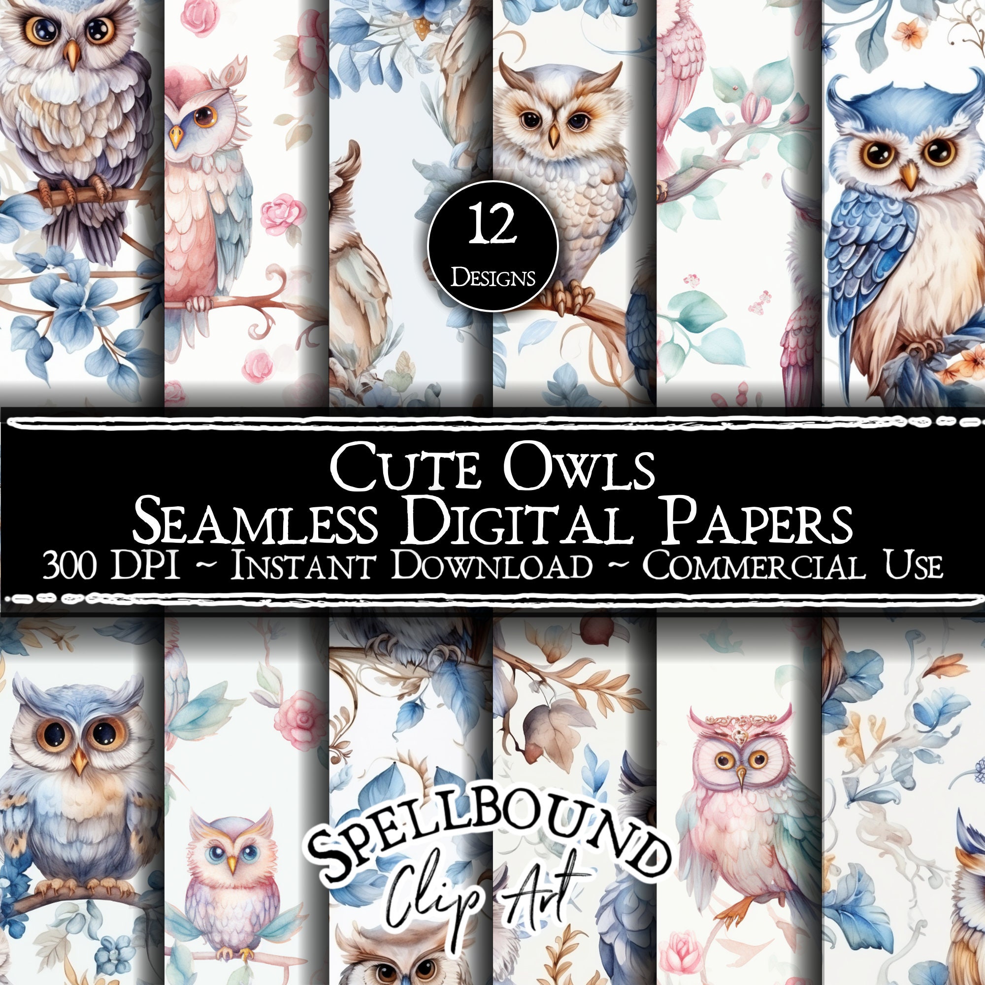 Cute Owls Seamless Digital Papers, Commercial Use, Instant Download ...