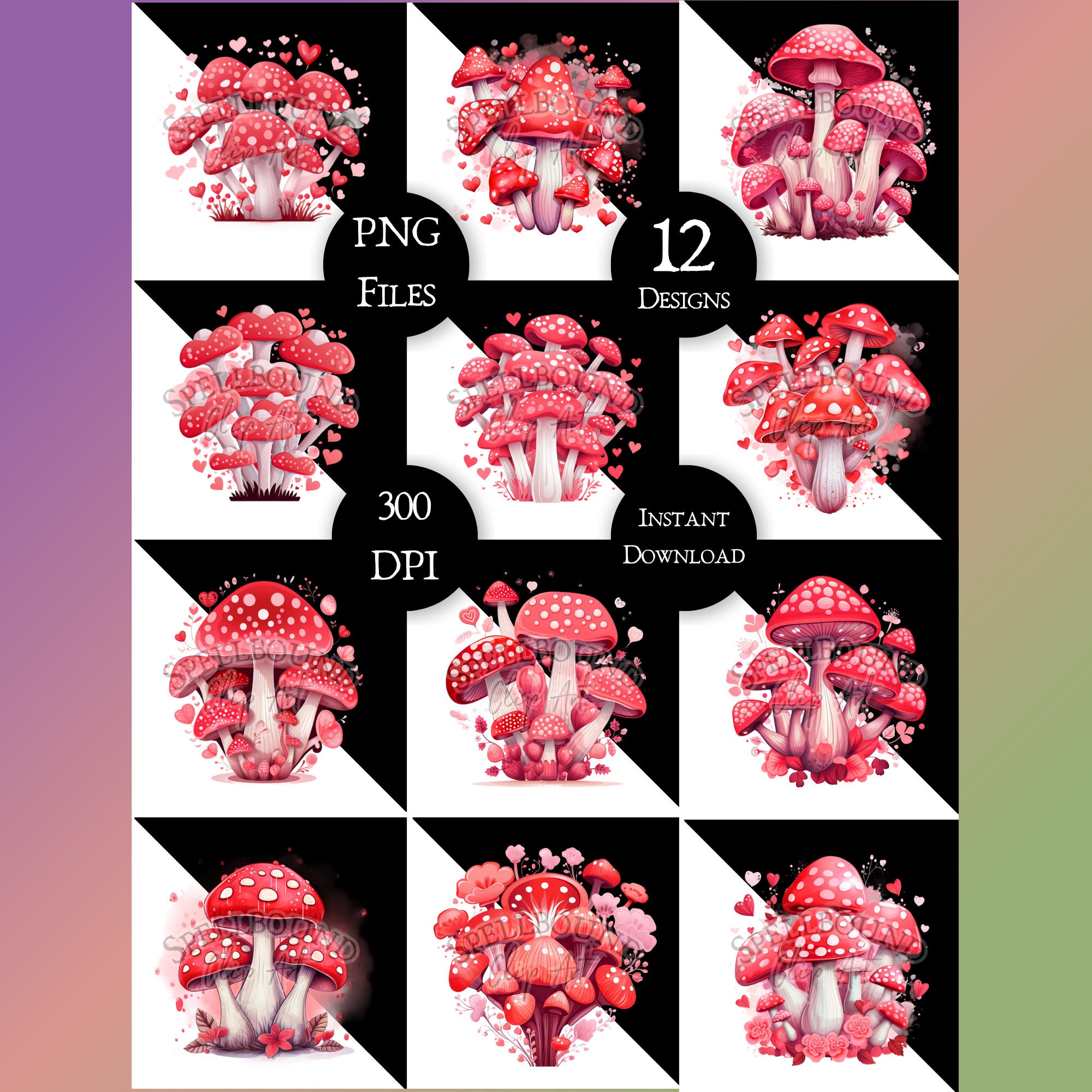 Heart Mushrooms Digital Clipart, Commercial Use, Instant Download ...