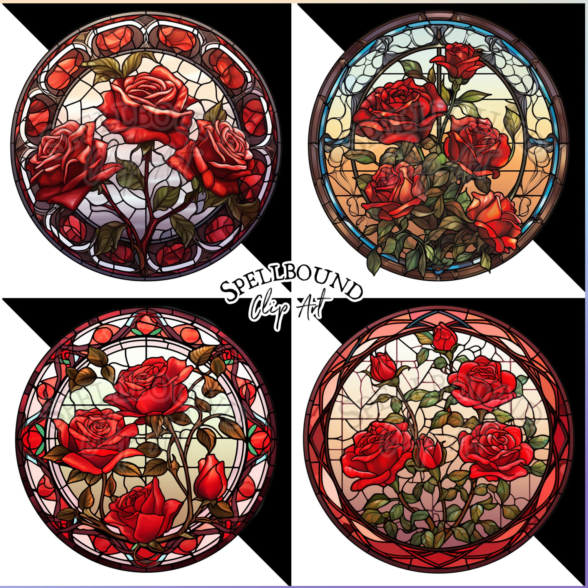 Stained Glass Roses Digital Clipart, Commercial Use, Instant Download ...
