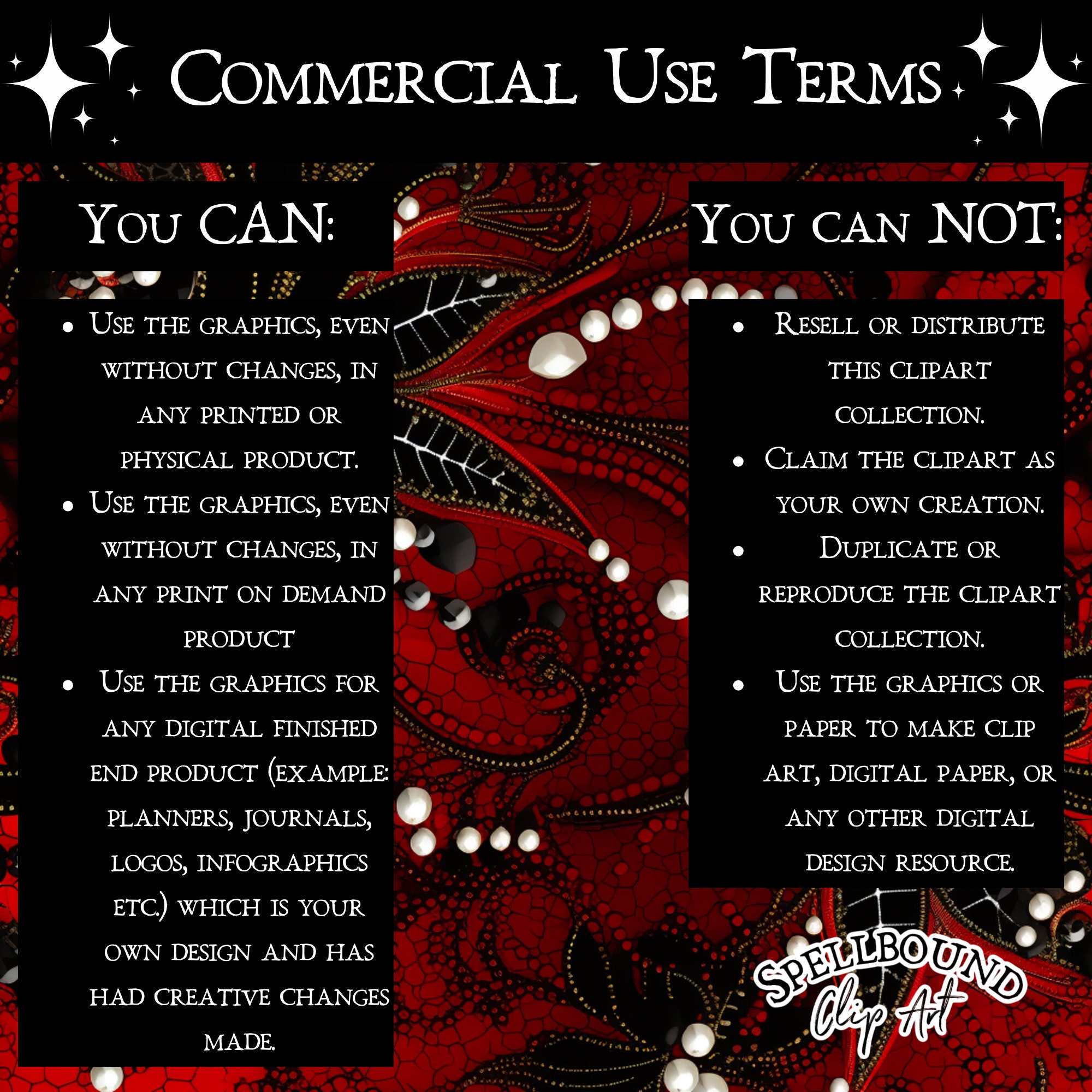 Red & Black Digital Ephemera Seamless Digital Papers, Commercial Use ...