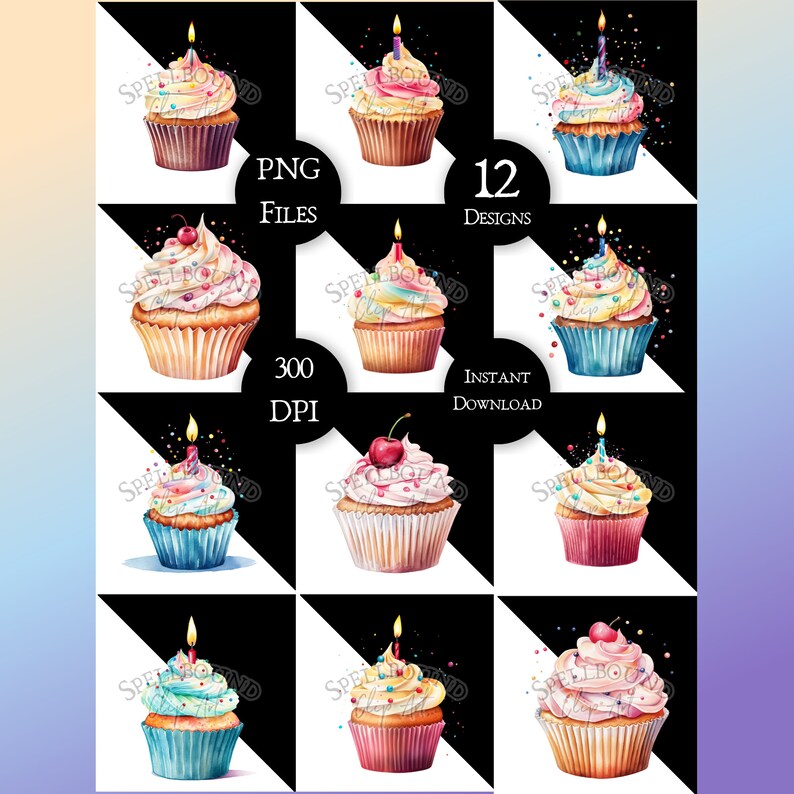 Birthday Cupcake Digital Clipart, Commercial Use, Instant Download ...