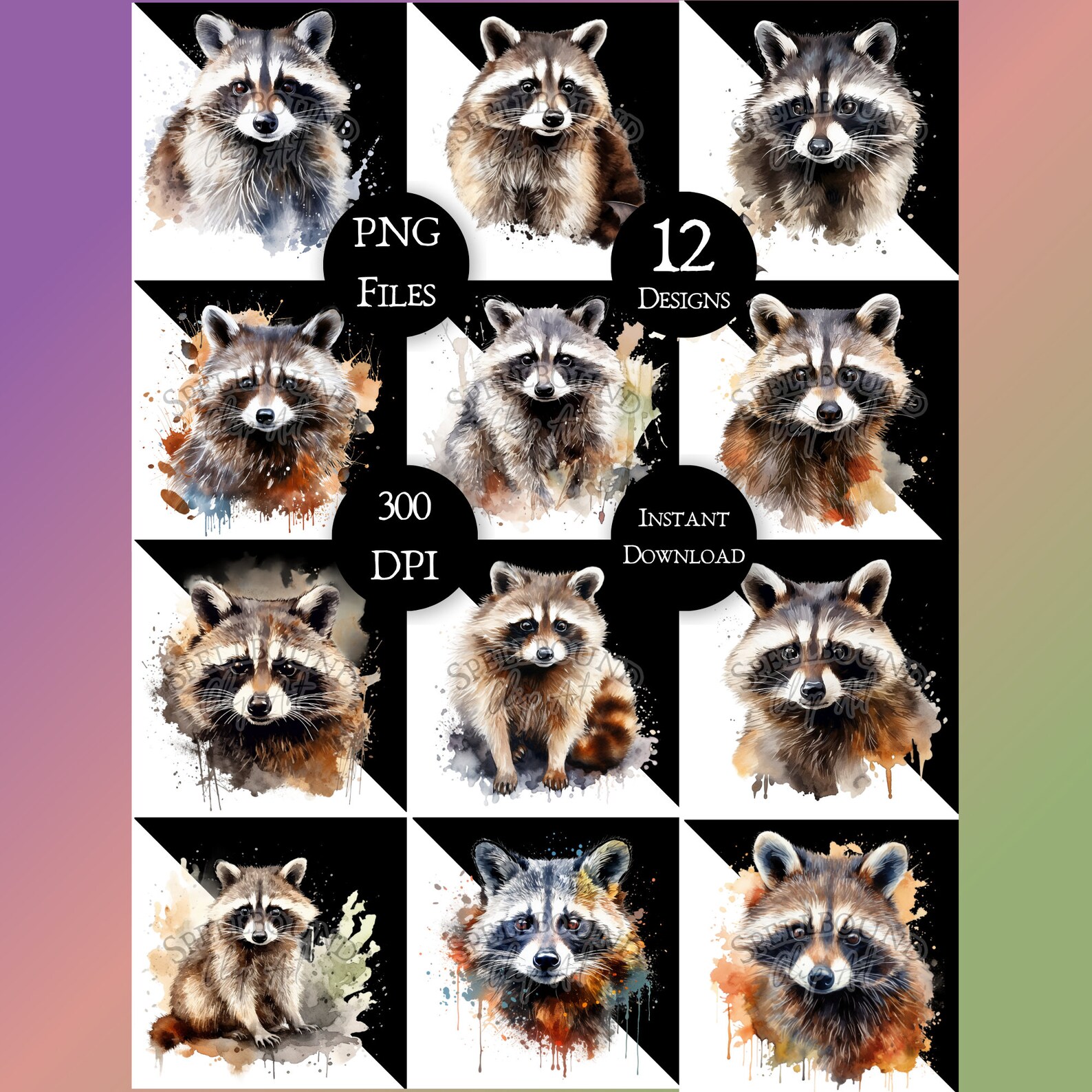 Watercolor Raccoons Digital Clipart, Commercial Use, Instant Download ...