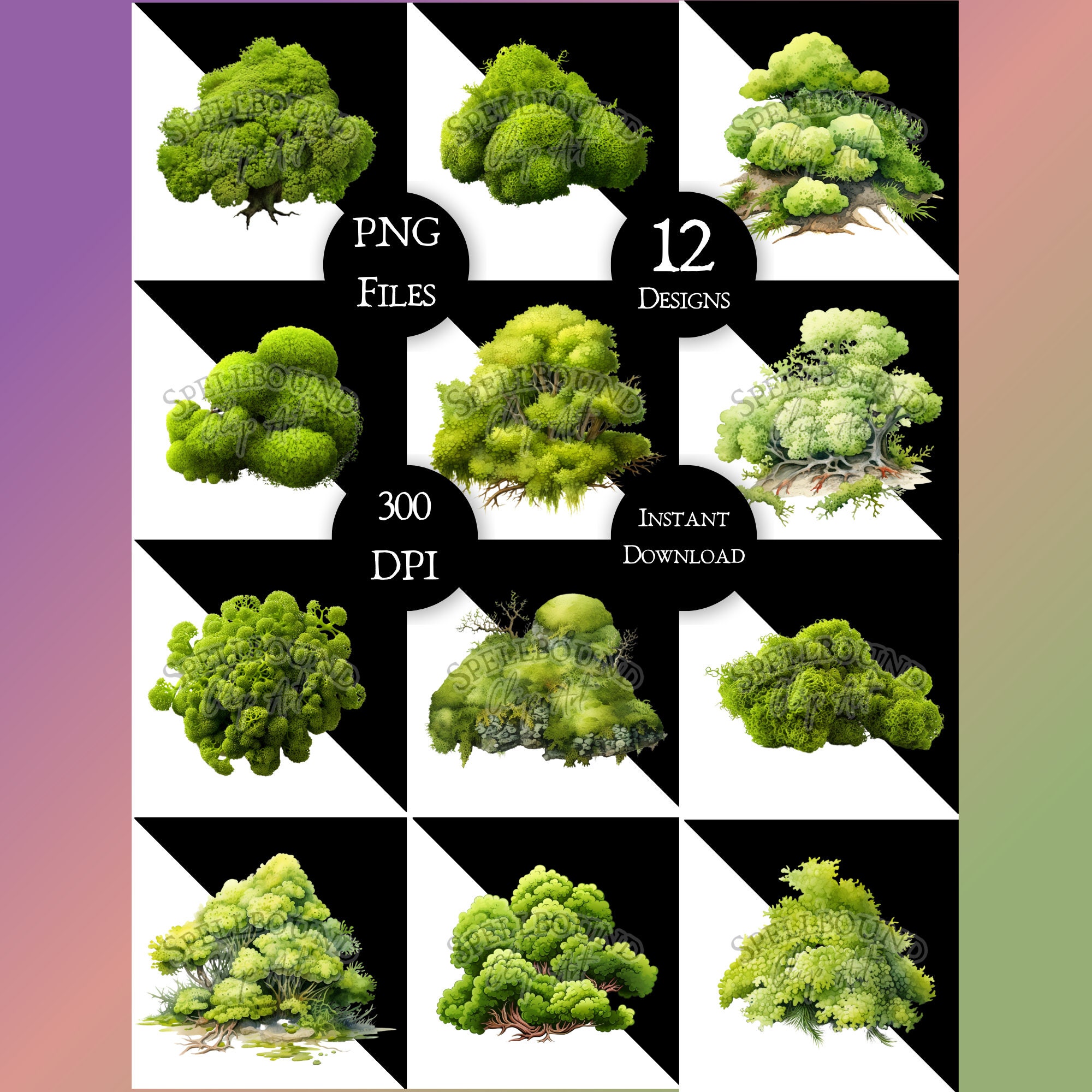 Moss Clusters Digital Clipart, Commercial Use, Instant Download, Nature ...
