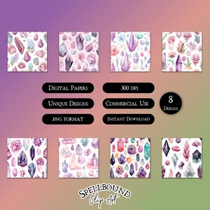 Watercolor Crystals Seamless Digital Papers, Commercial Use, Instant ...