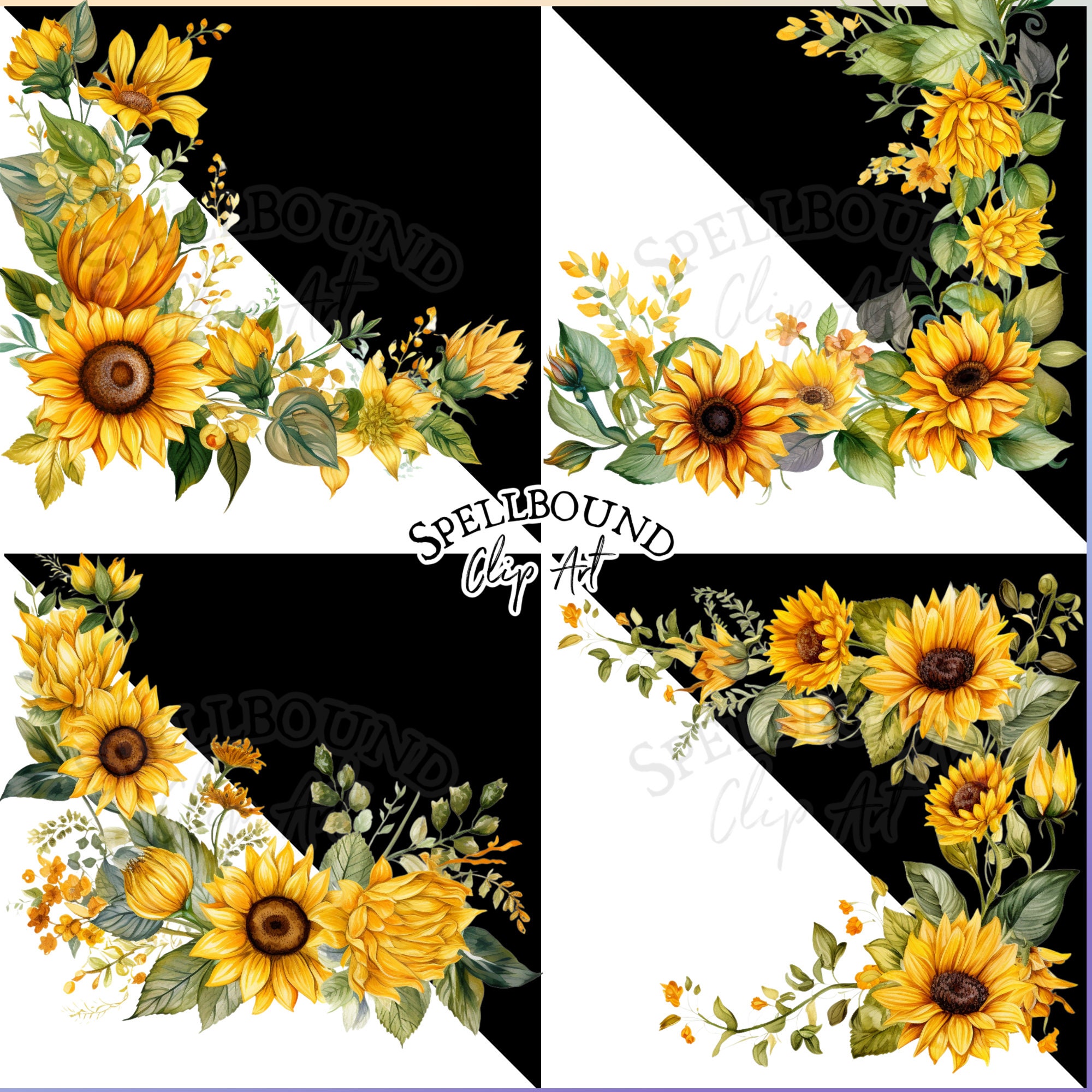 Sunflower Corner Overlay Digital Clipart, Commercial Use, Instant ...