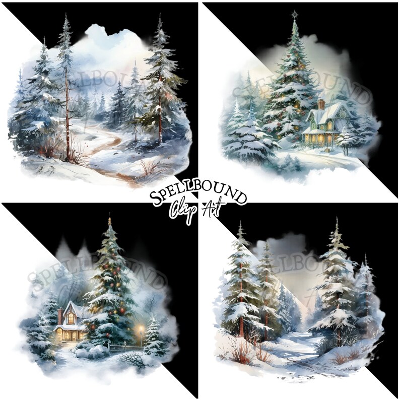 Snowy Scenes Digital Clipart, Commercial Use, Instant Download ...