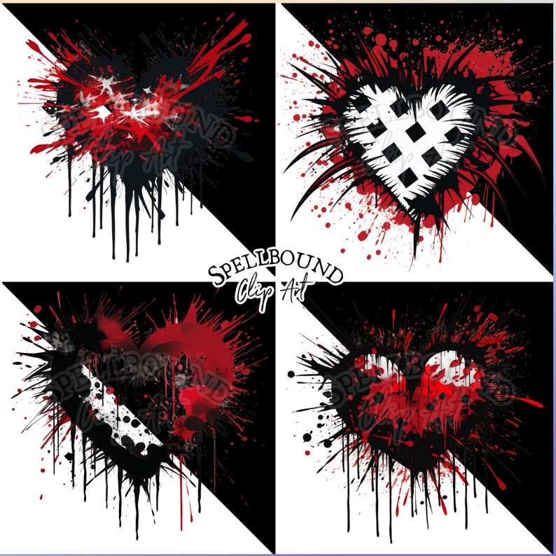 Red Punk Hearts Digital Clipart, Commercial Use, Instant Download, PNG ...