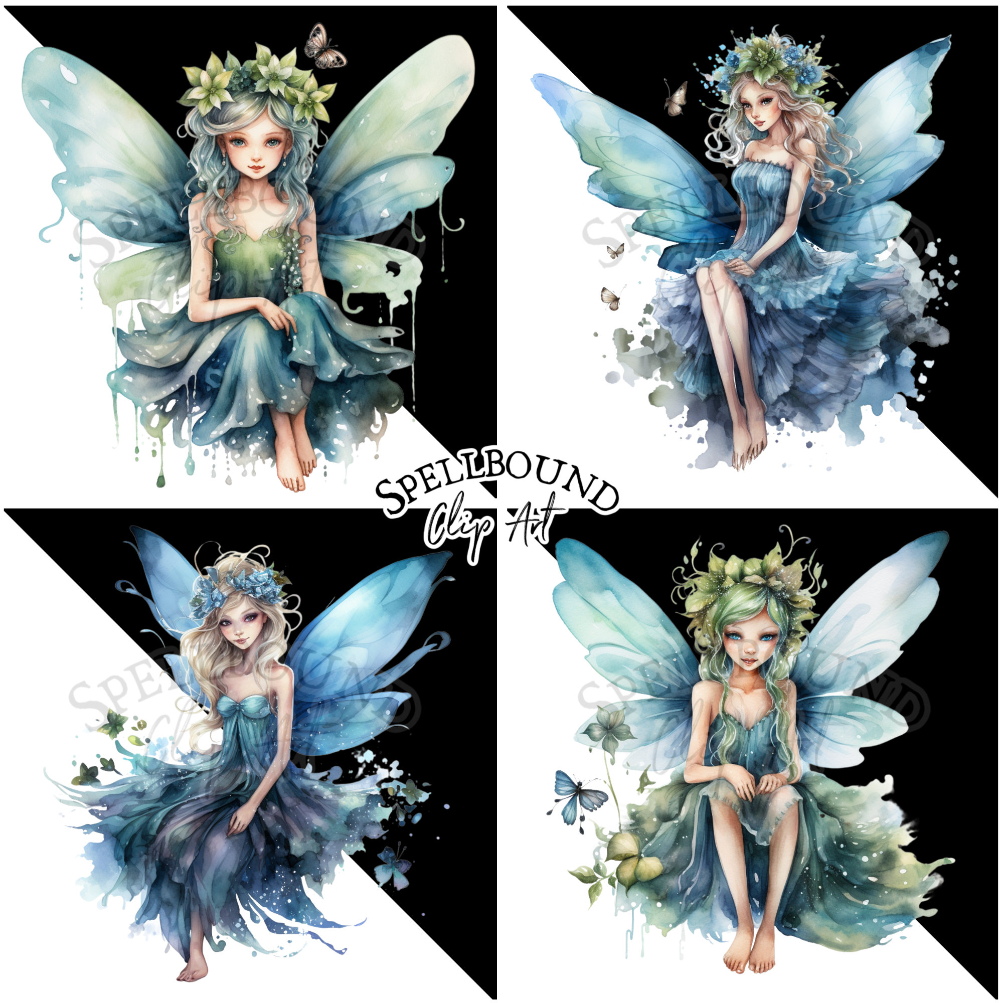 Blue Fairies Digital Clipart, Commercial Use, Instant Download, Pastel ...