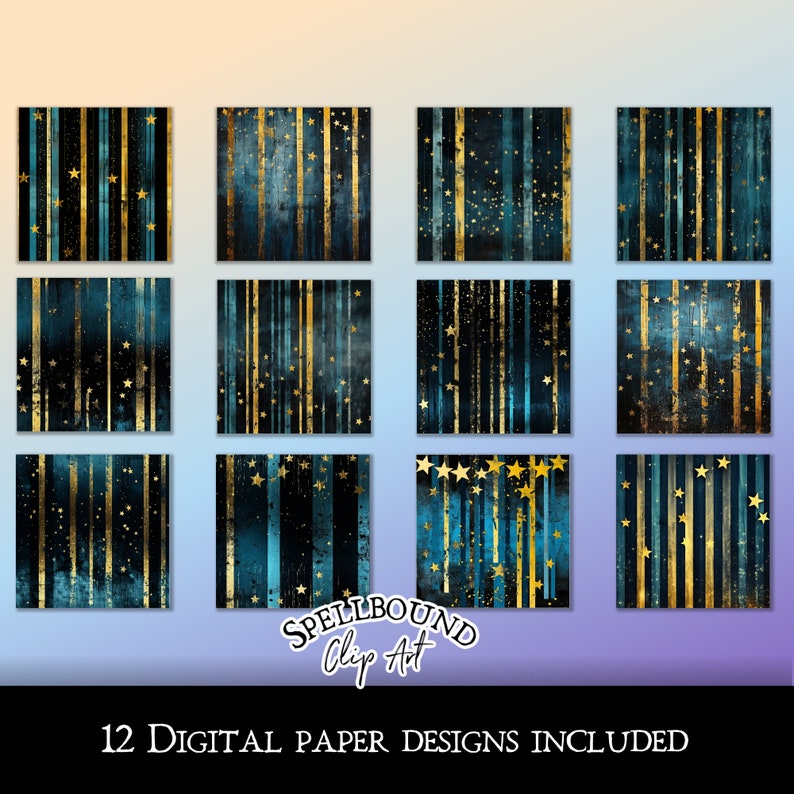 Blue and Gold Stars and Stripes Seamless Digital Papers, Commercial Use ...