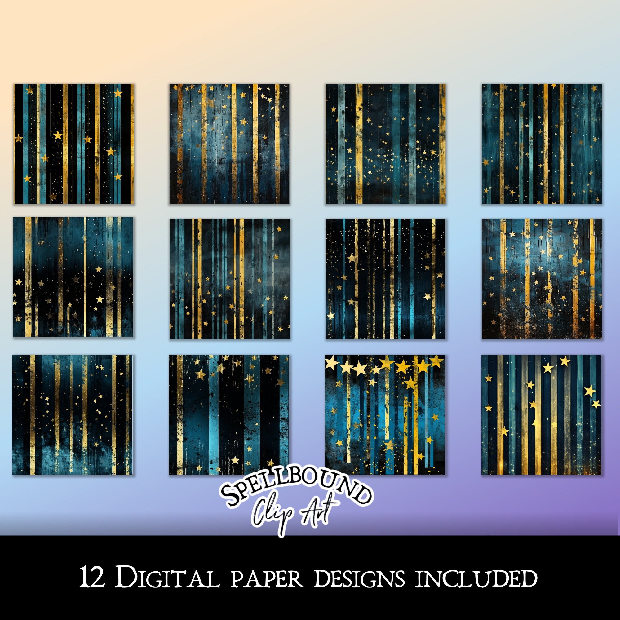 Blue and Gold Stars and Stripes Seamless Digital Papers, Commercial Use ...