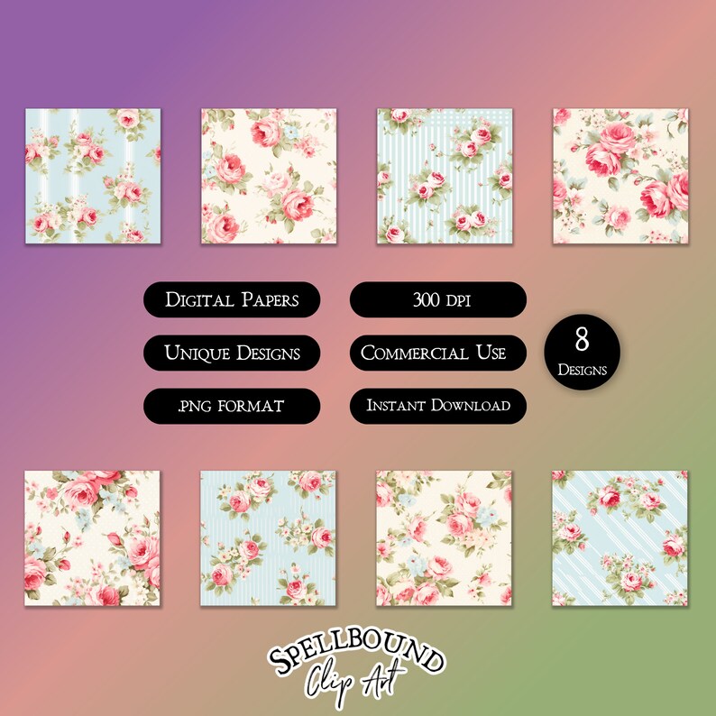 Stripes & Polka Dots Shabby Chic Seamless Digital Papers, Commercial ...