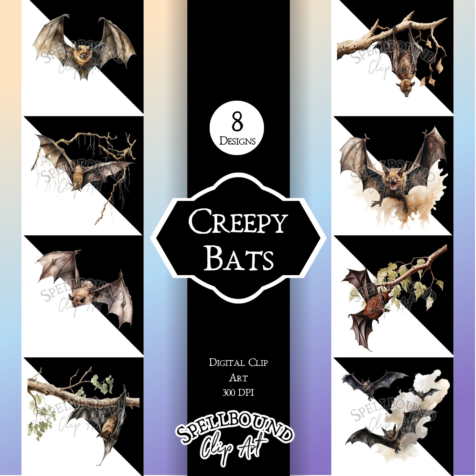 Halloween Creepy Bats Digital Clipart Commercial Use Instant Download ...
