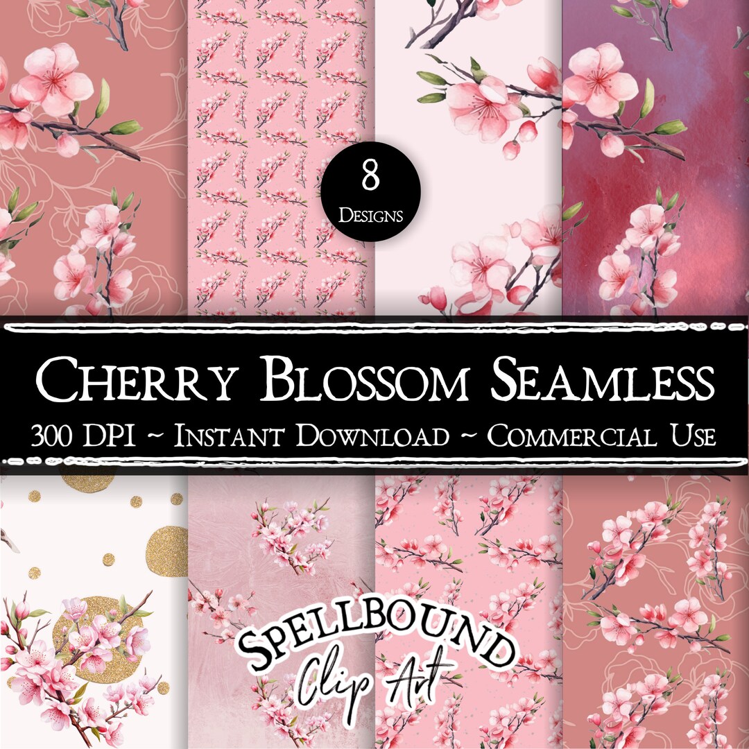 Watercolor Cherry Blossom Seamless Digital Papers, Commercial Use ...