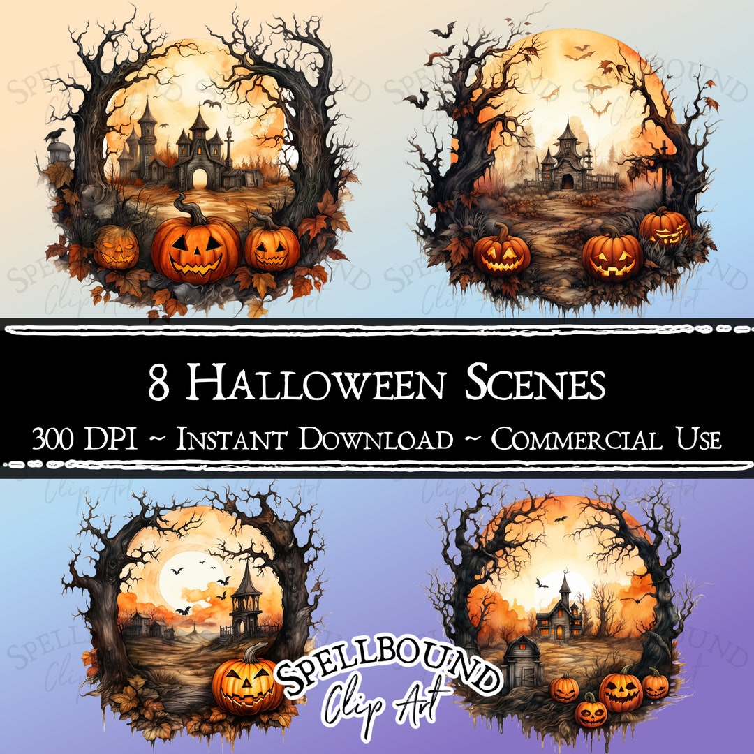 Halloween Scenes Digital Clipart, Commercial Use, Instant Download ...