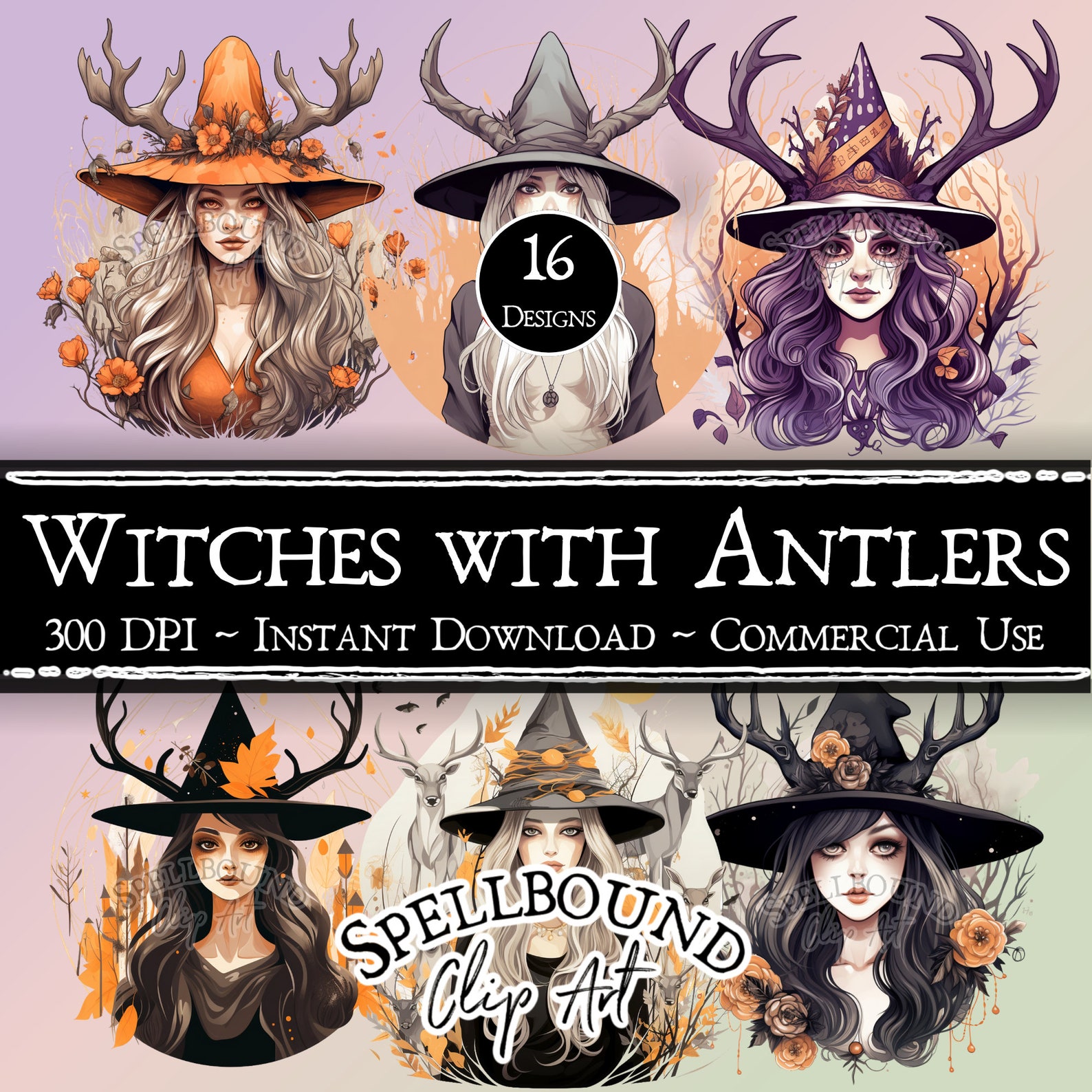 Witches With Antlers Digital Clipart, Commercial Use, Instant Download ...