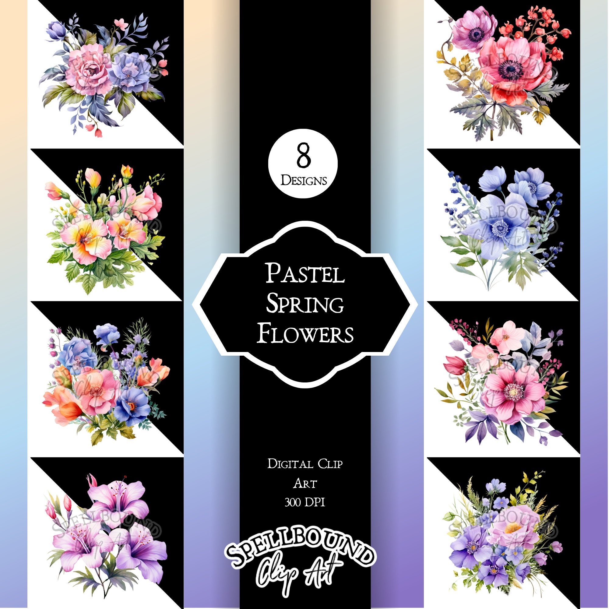 Pastel Spring Flower Bouquets, Digital Clipart, Commercial Use, Instant ...