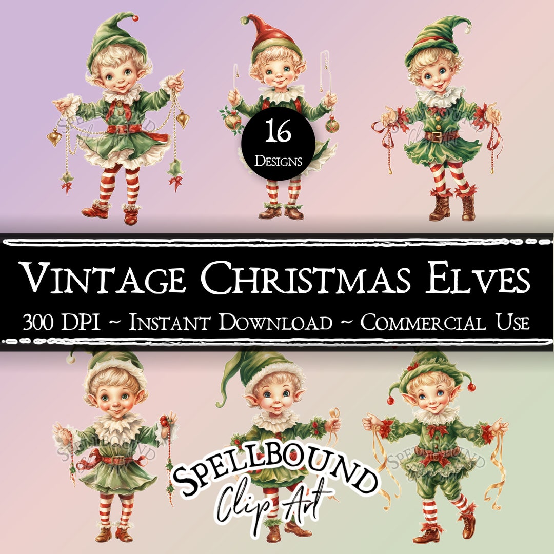 Vintage Christmas Elves Digital Clipart, Commercial Use, Instant ...