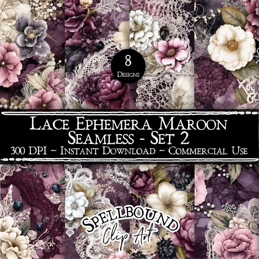Maroon Lace Ephemera Seamless Digital Papers, Commercial Use, Instant ...