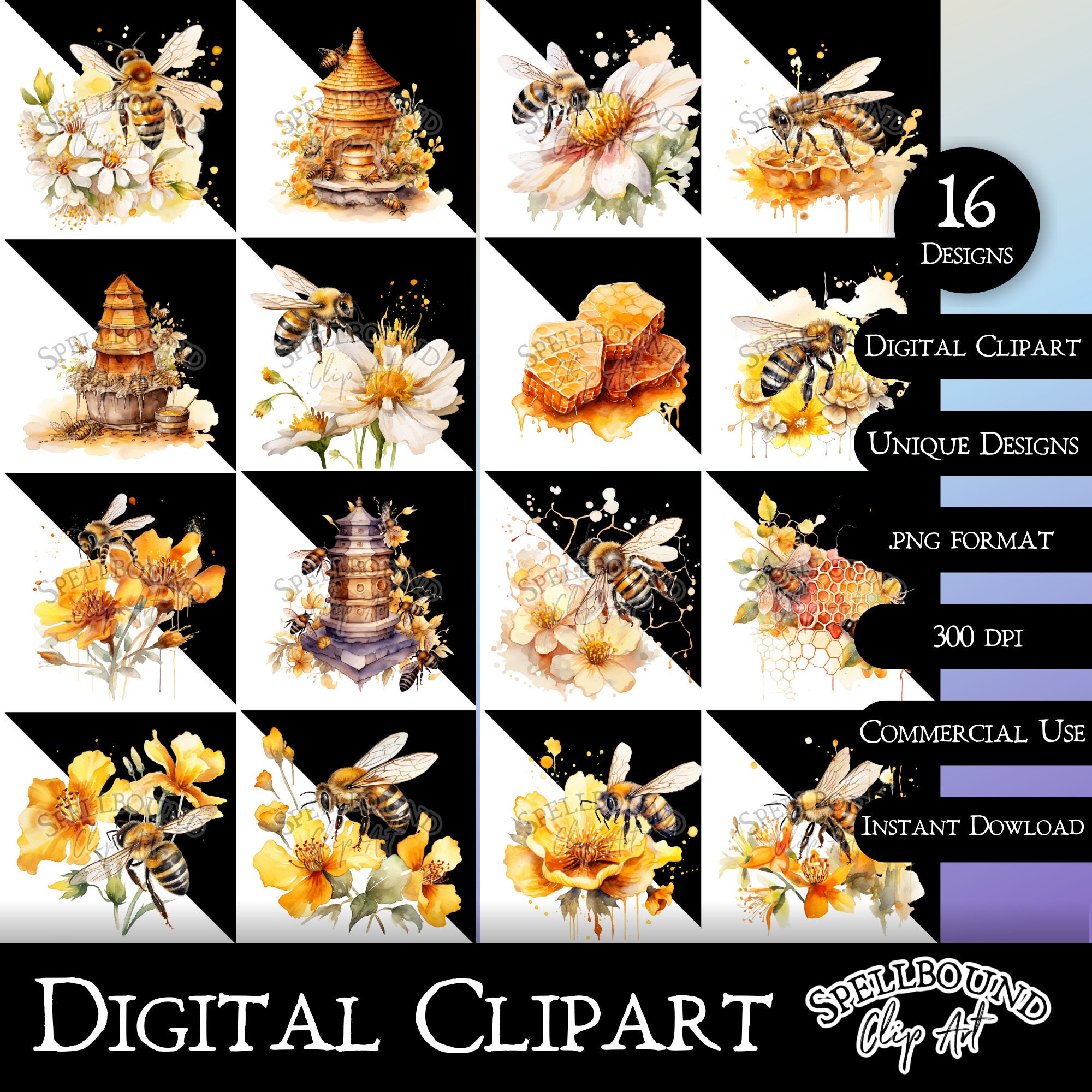 Spring Bees Digital Clipart, Commercial Use, Instant Download, Bee Clip ...